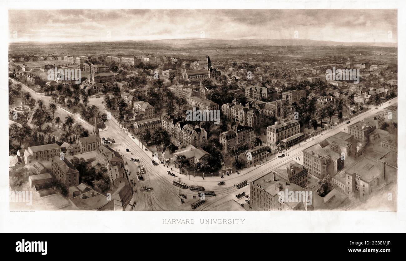 Harvard University, Boston 1906 bird's eye view Stock Photo - Alamy