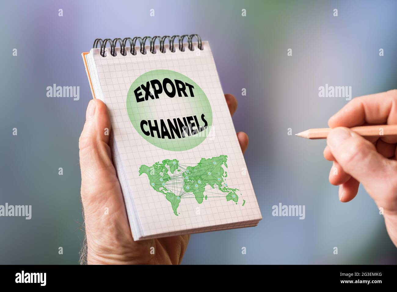Hand drawing export channels concept on a notepad Stock Photo - Alamy