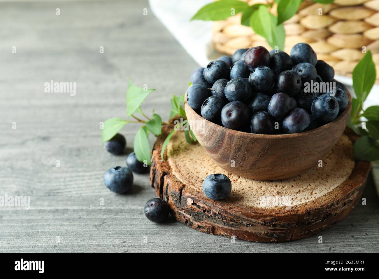 Fresh berry concept with blueberry on gray textured table Stock Photo ...
