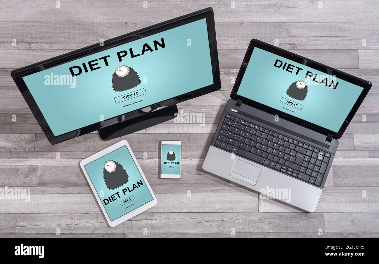 Diet plan concept shown on different information technology devices ...