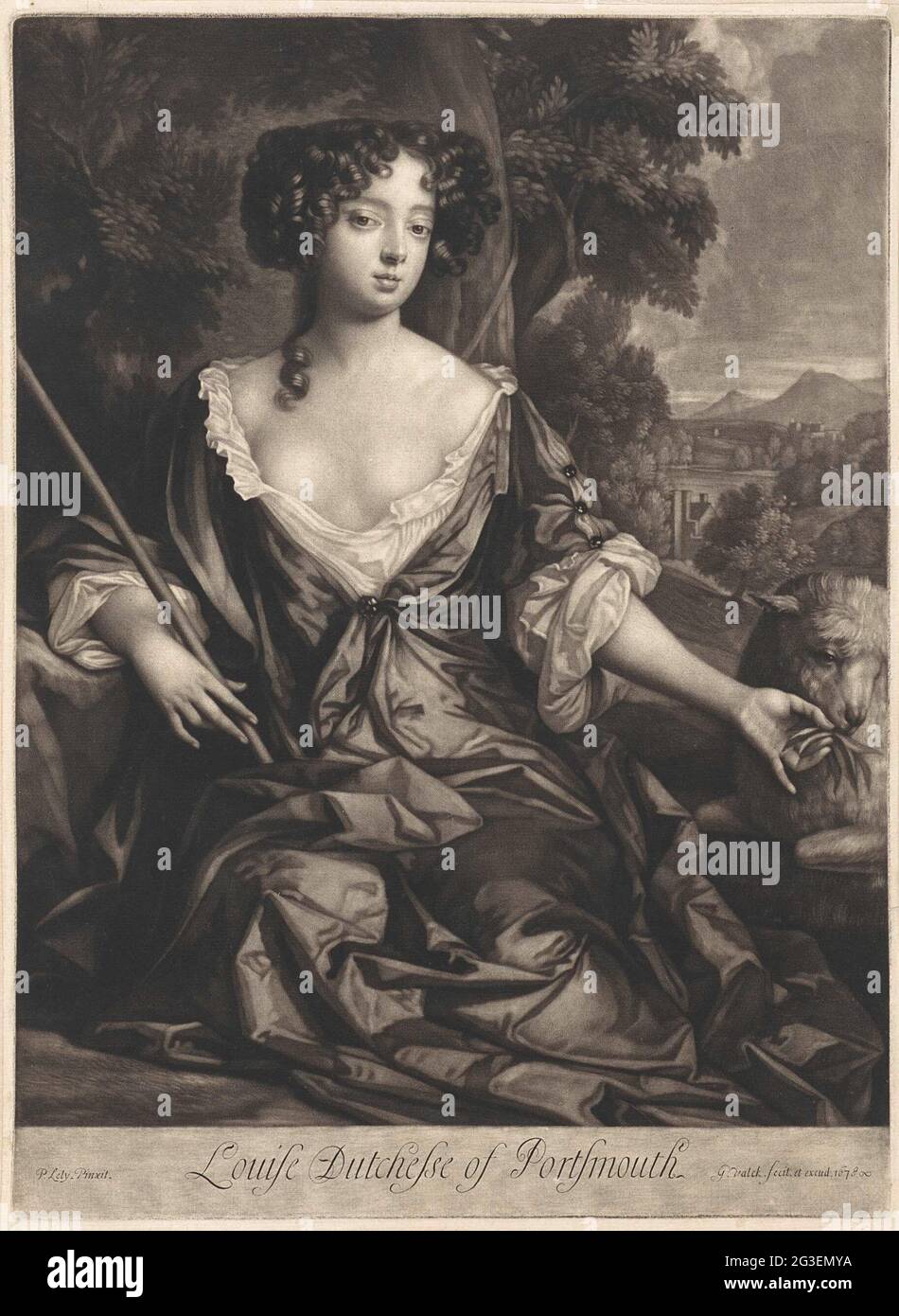 Portrait portrait of Louise Portsmouth HEROUALLE in a landscape. Louise de Kéroualle Duchess of ...