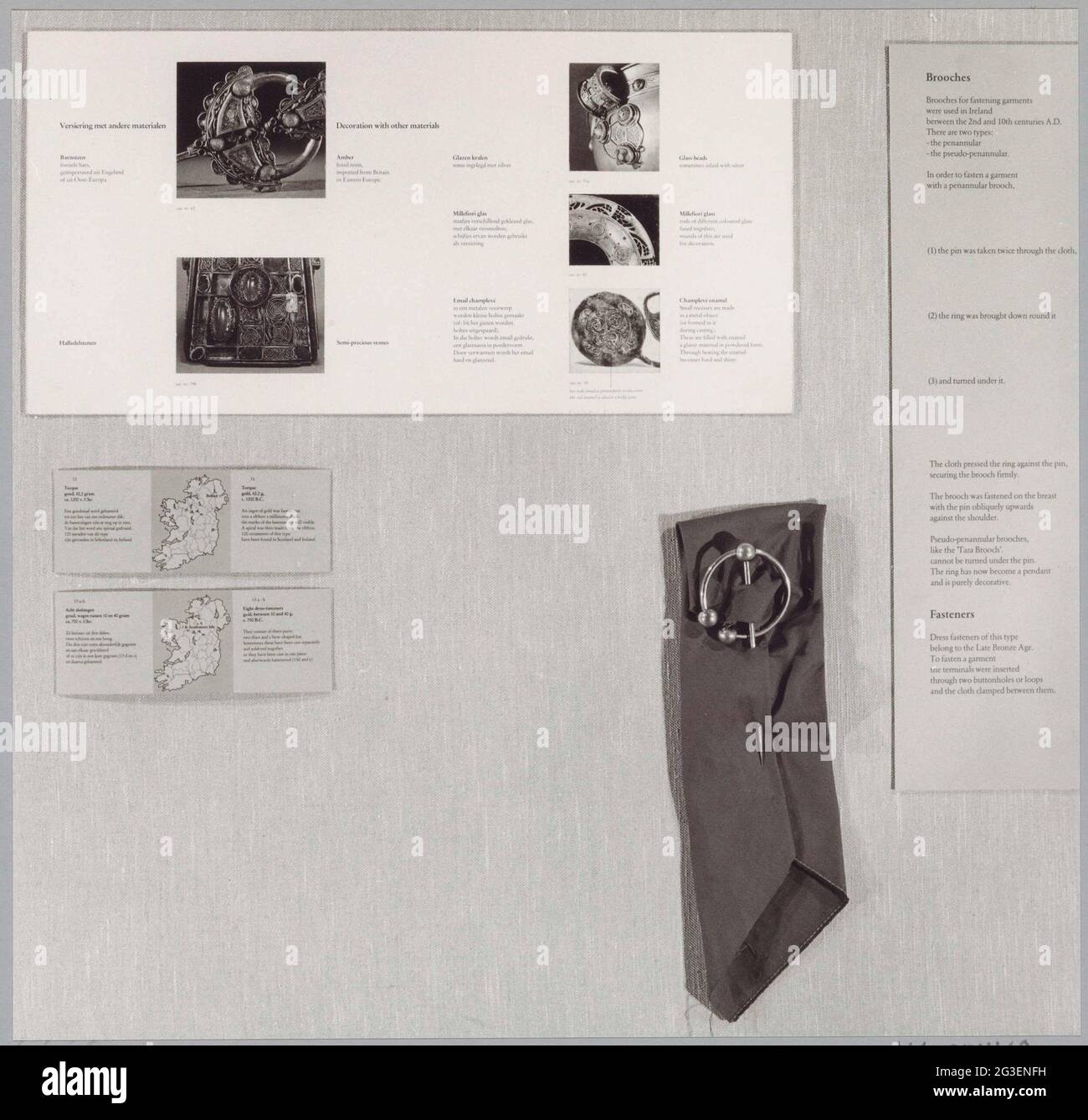 Information panel include Fibula's; Exhibition Irish art Stock Photo ...