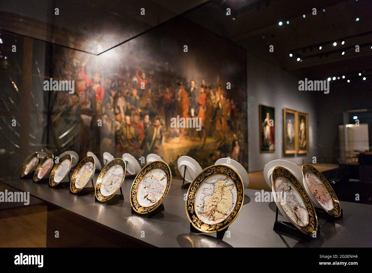 Overview of the Waterloo Room with a series of signs with the 18 ...