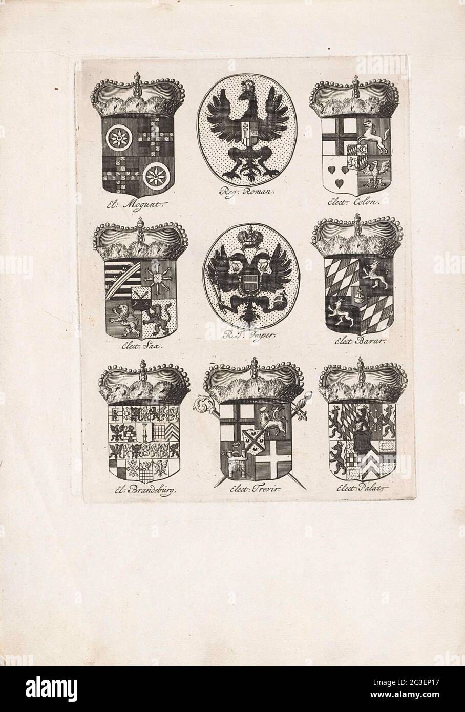 Leaf with nine family arms portrated; Preceding portraits and their ...