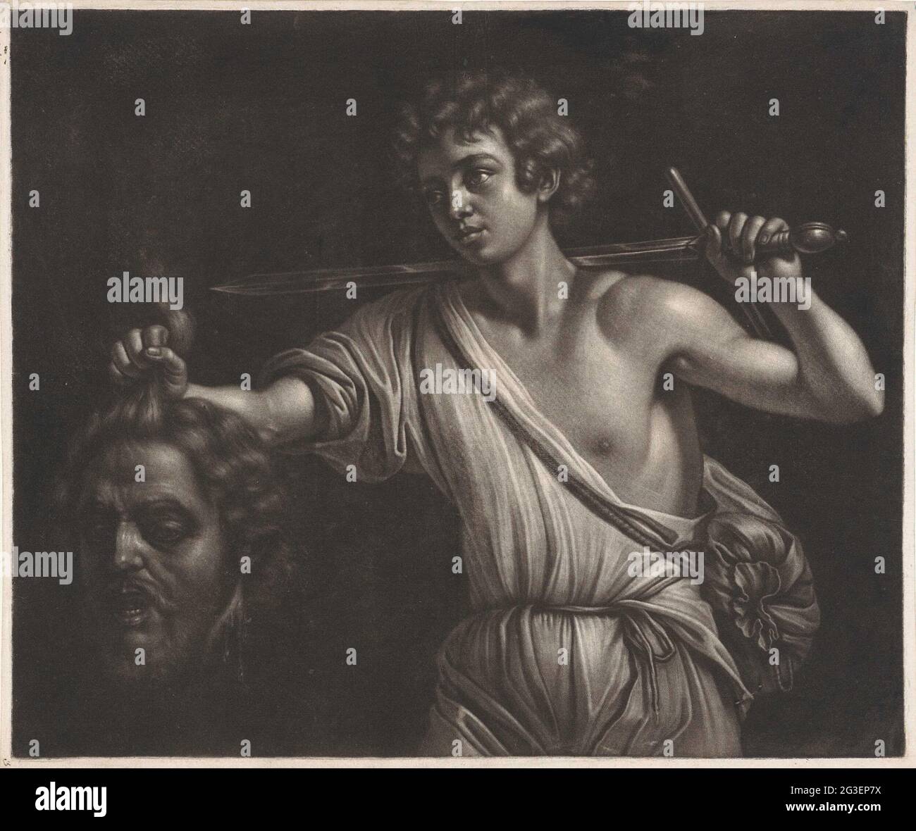 David with the head of Goliath. David has conquered the giant Goliath ...
