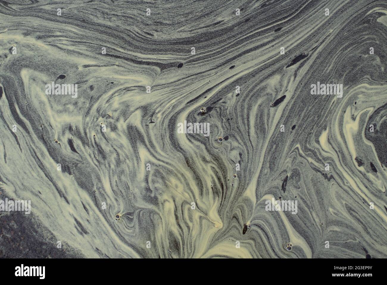 Pollen in a puddle. Beautiful stains in the water. Brownian motion of ...