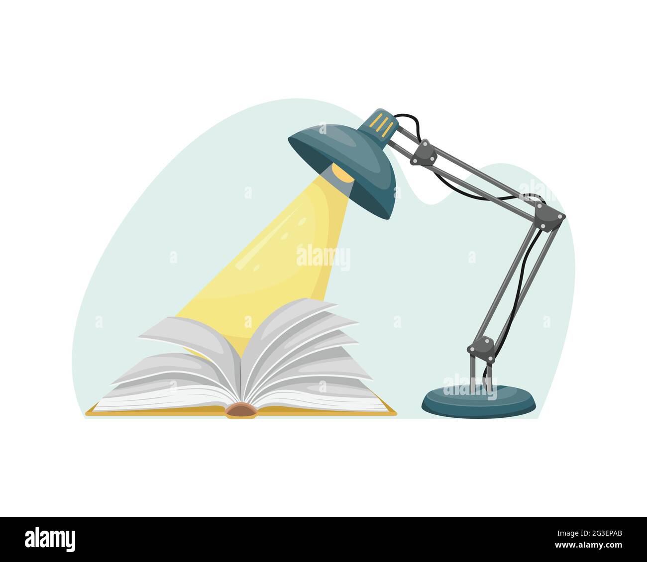 An open book on the table with a table lamp. Education, reading Stock ...