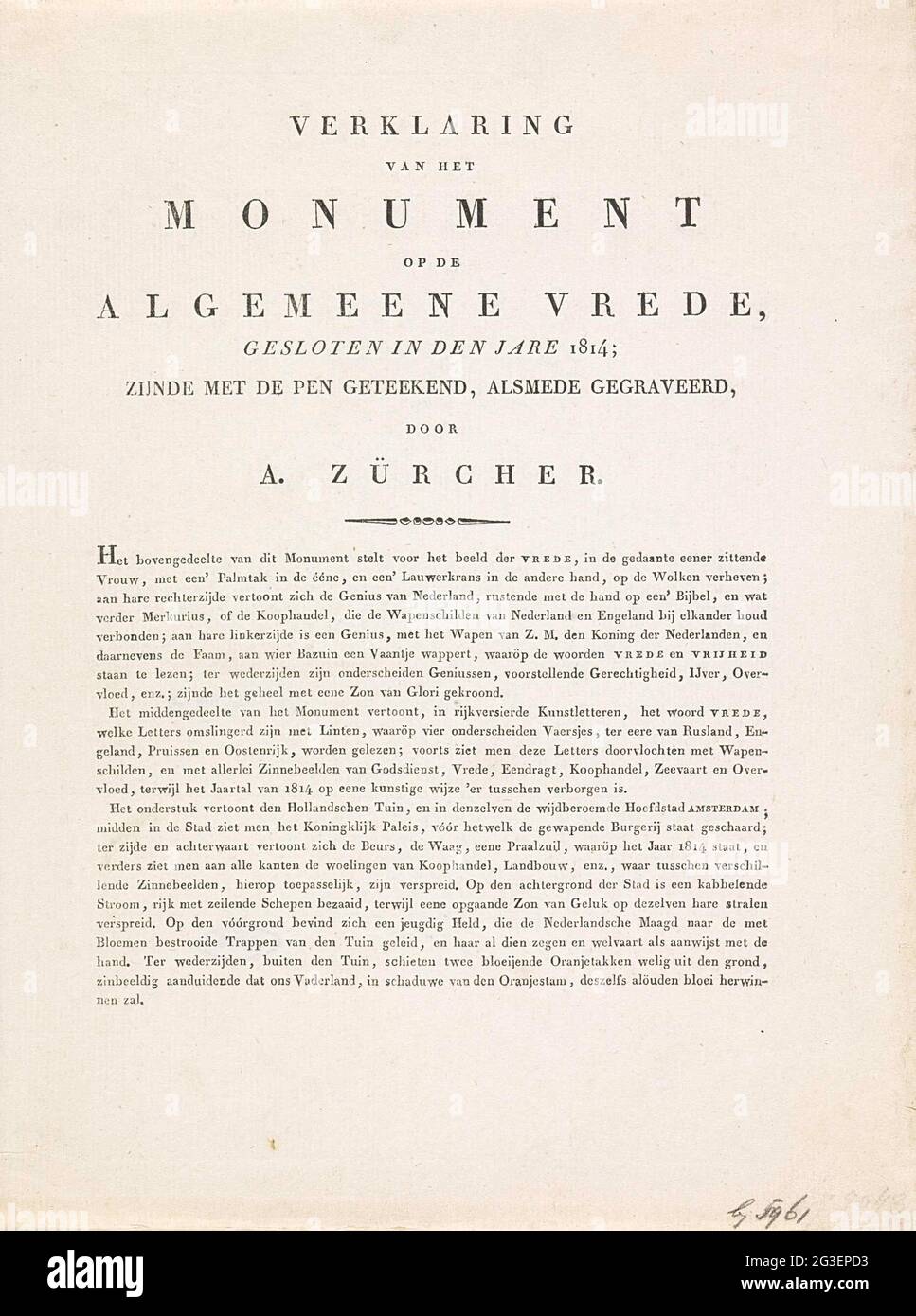 Declaration at the print with the allegory on the Peace of Paris, 1814 ...