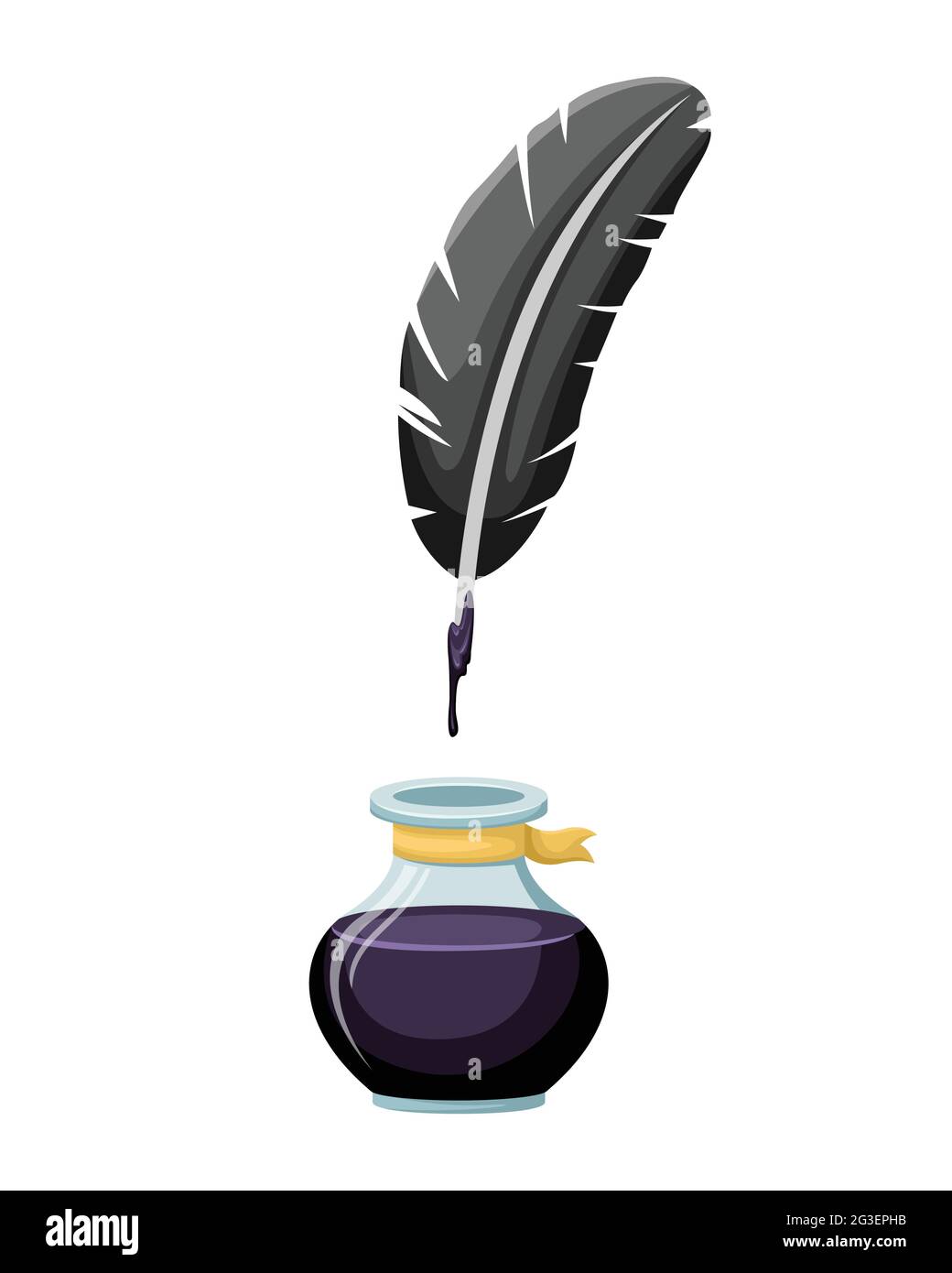 Inkwell With A Pen Vector Illustration Of Retro Writing Materials