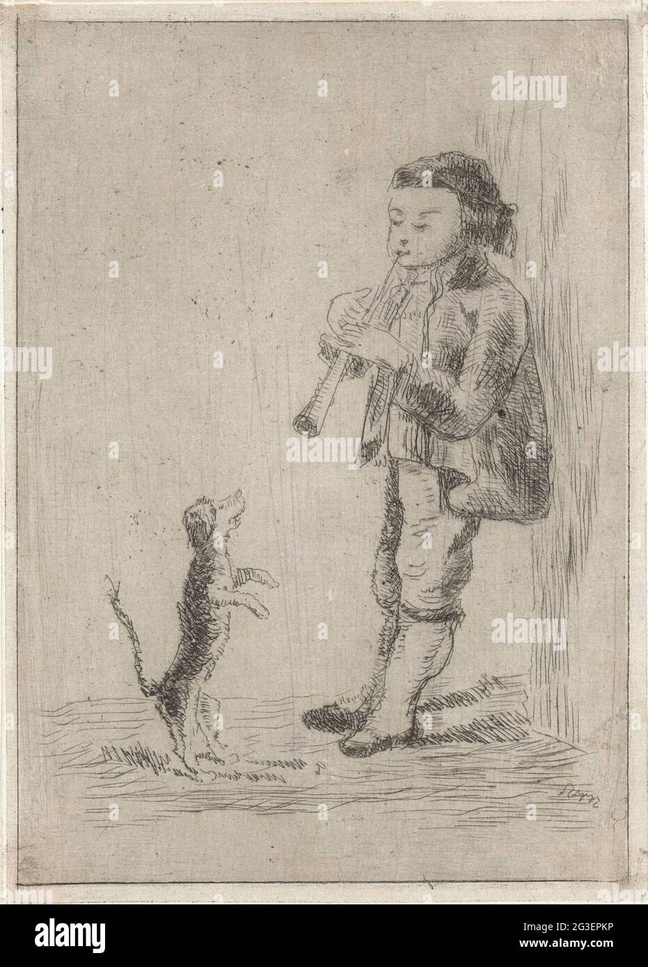 Flute playing boy and a dog Stock Photo - Alamy