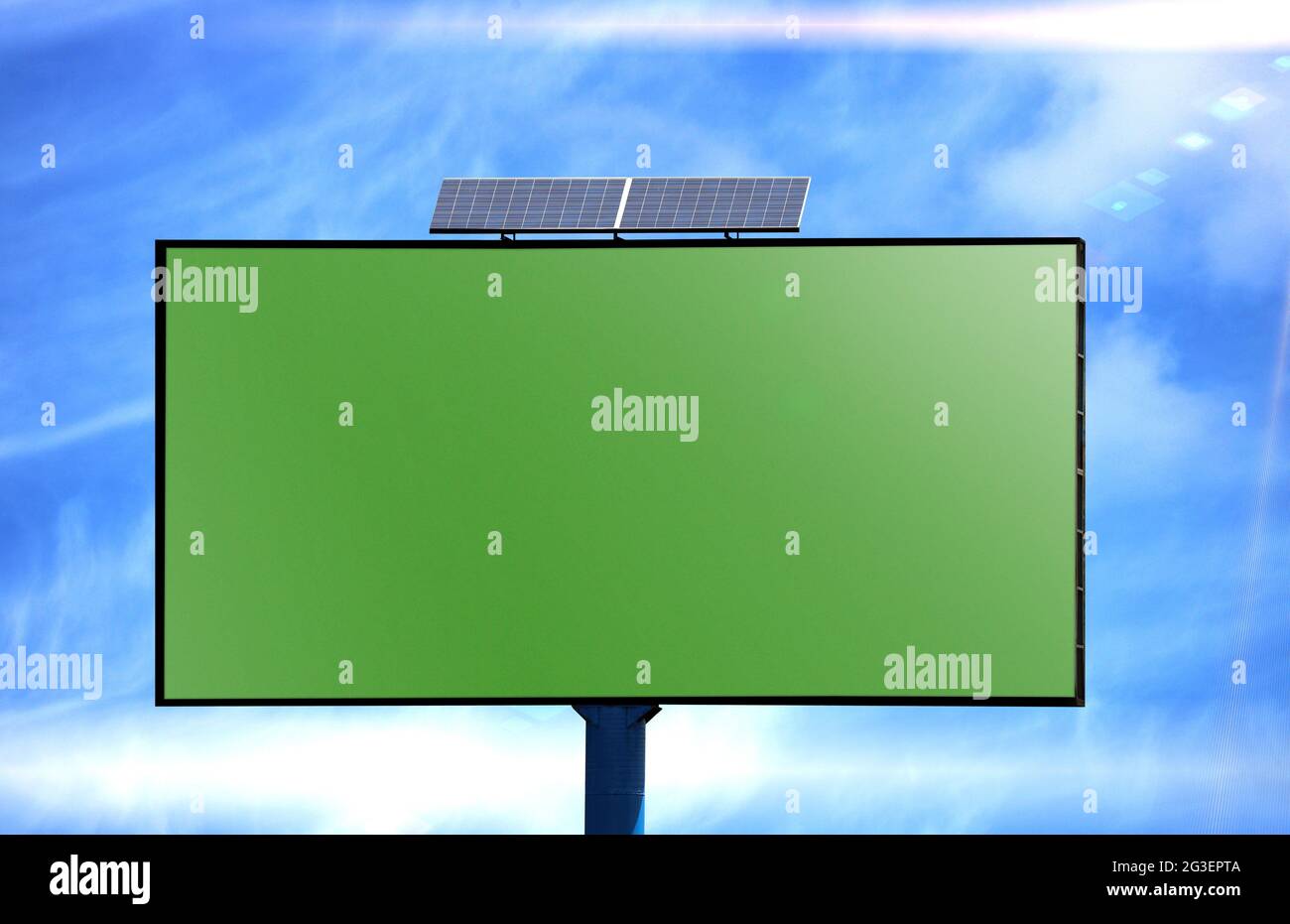Billboard with Libya flag and solar battery on blue sky background ...