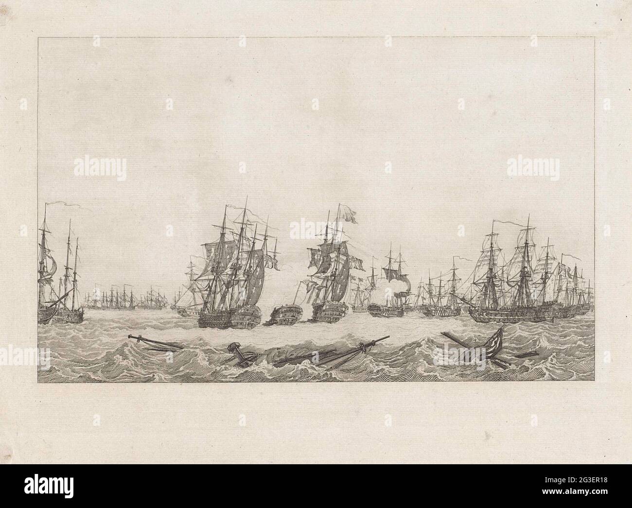 Sea battle at Kamperduin (end), 1797; Three plates of the sea battle at ...
