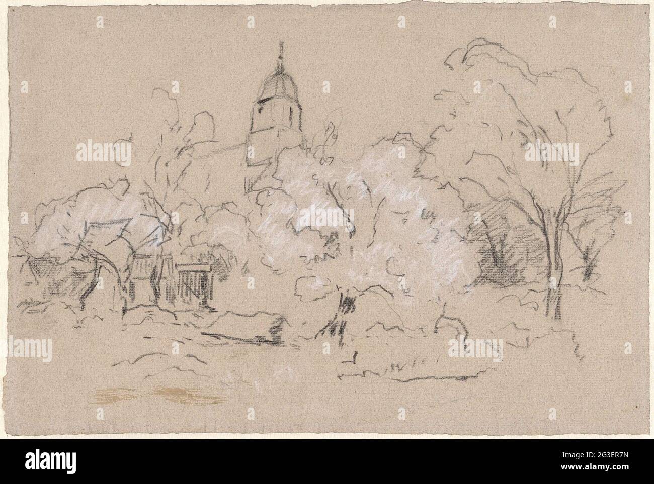 Village behind trees drawing hi-res stock photography and images - Alamy