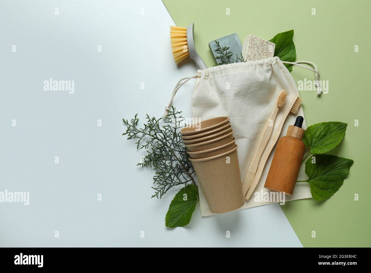 Eco friendly zero waste concept on two tone background Stock Photo - Alamy