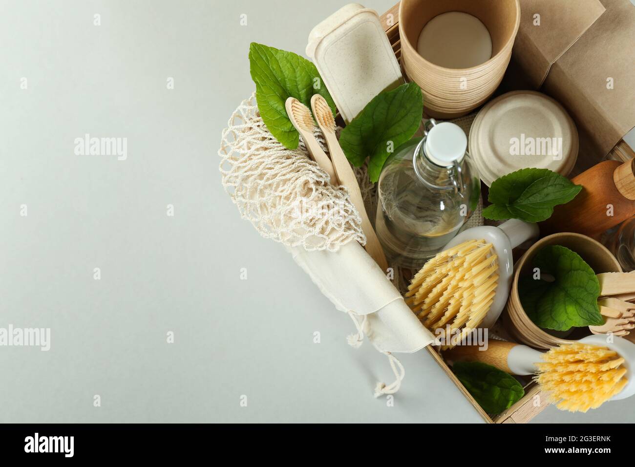 Eco friendly zero waste concept on light gray background Stock Photo ...