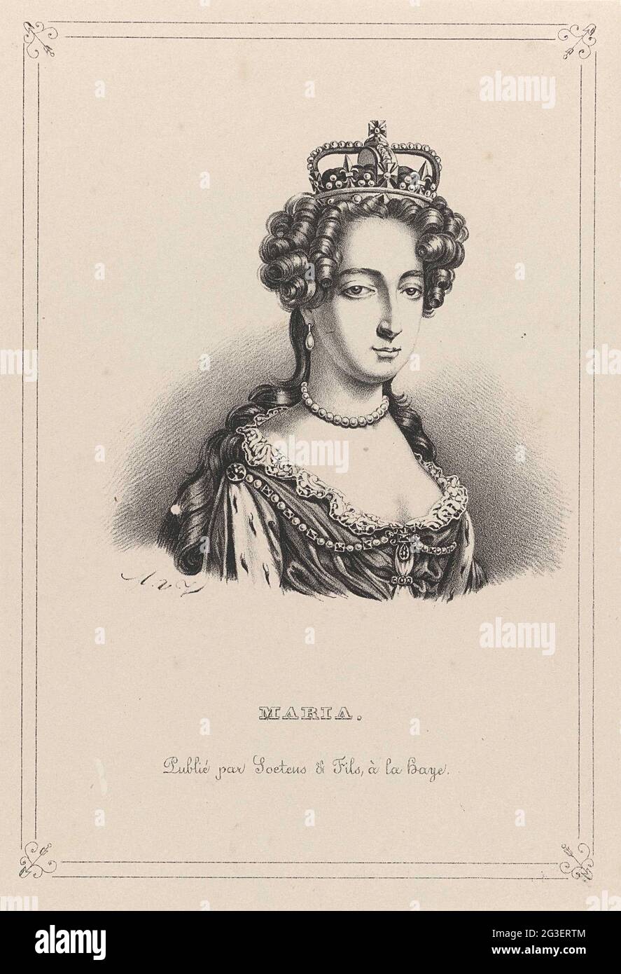 Portrait of Maria II Stuart. Portrait of Maria II in an ornamented ...
