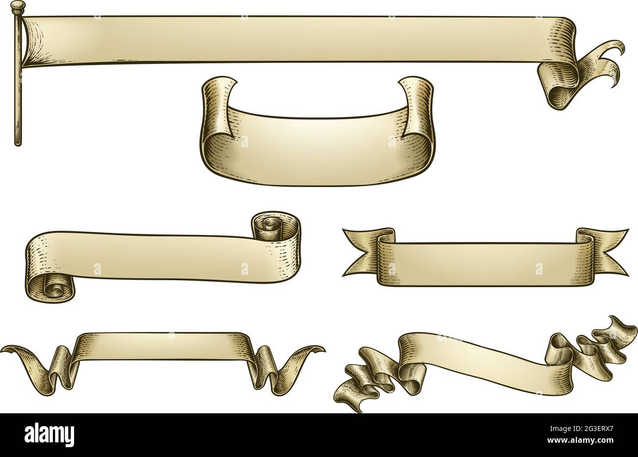 Scroll Paper Banner Parchment Flag Ribbon Woodcut Stock Vector Image ...