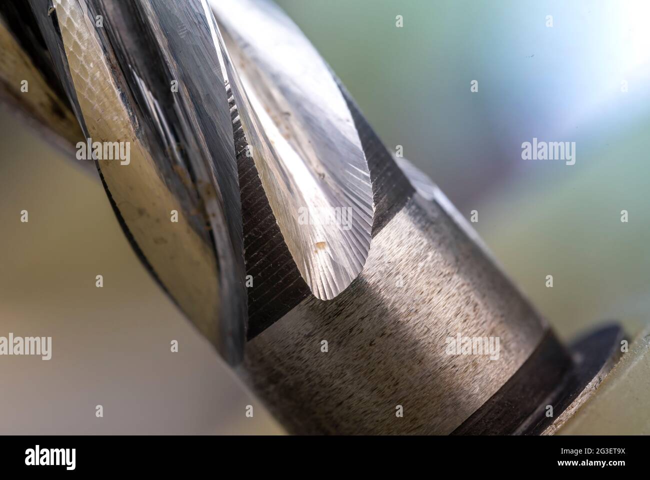 Electric hammer drill bevel gear thread close up. Mechanism detail made ...