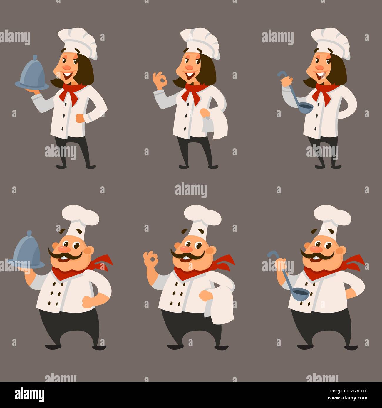 Set of chefs in different poses. Male and female characters in cartoon ...
