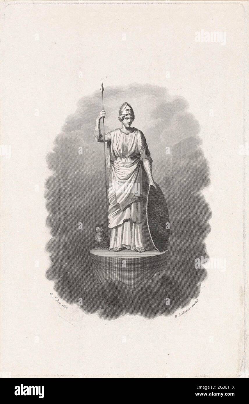 Minerva. Surrounded by a cloud is minerva on a pedestal, her spear and ...