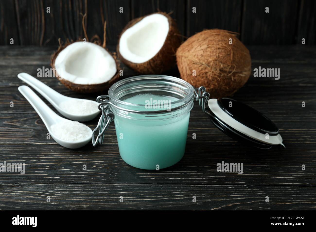 Skin care scrub concept on wooden background Stock Photo - Alamy