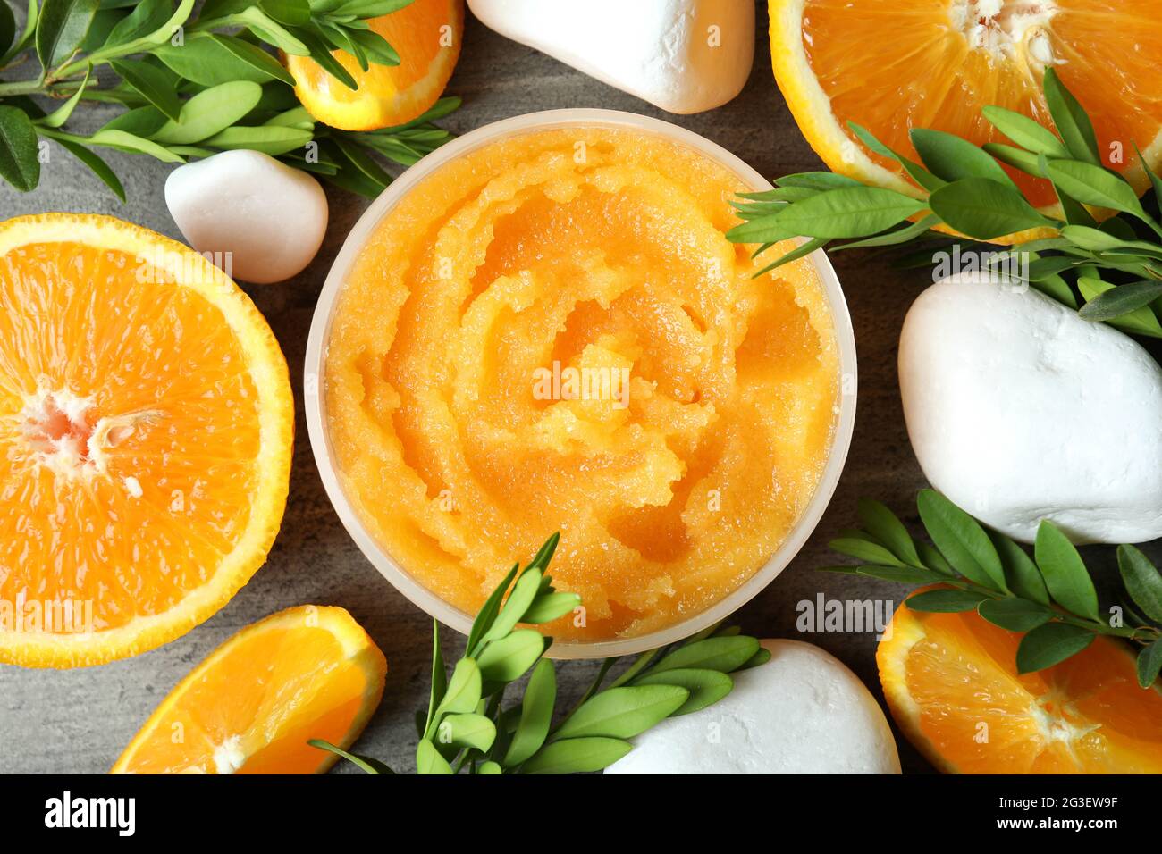 Skin care scrub concept on gray textured background Stock Photo - Alamy