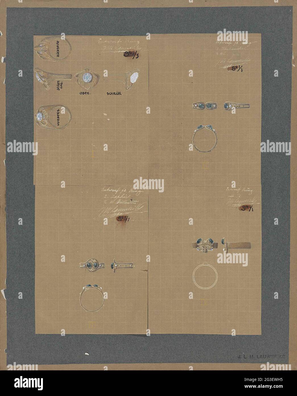Colored blueprints of ring designs. Designs for jewelry Stock Photo - Alamy