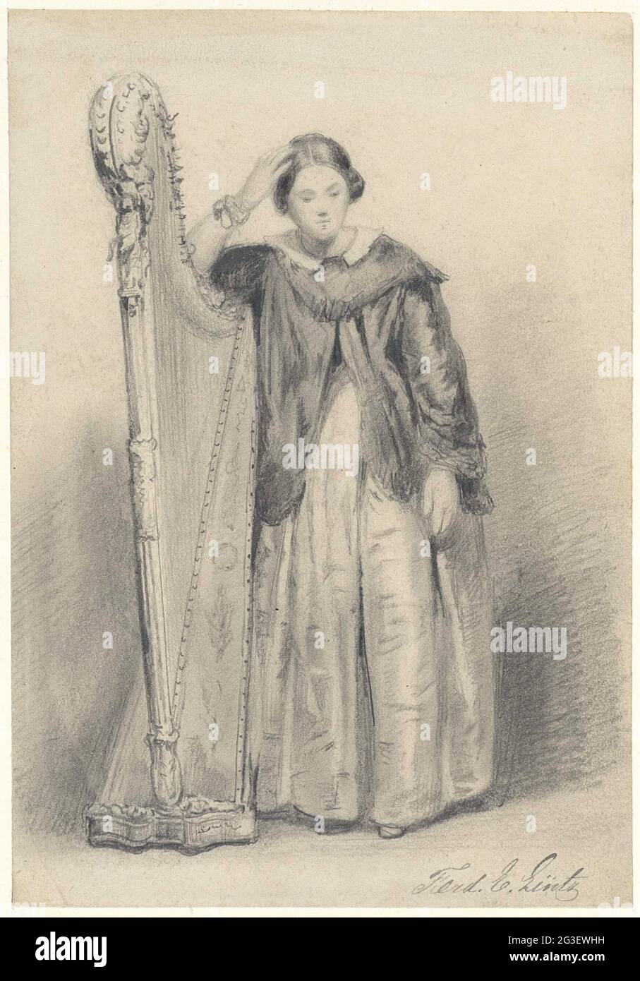 Standing woman with harp Stock Photo - Alamy