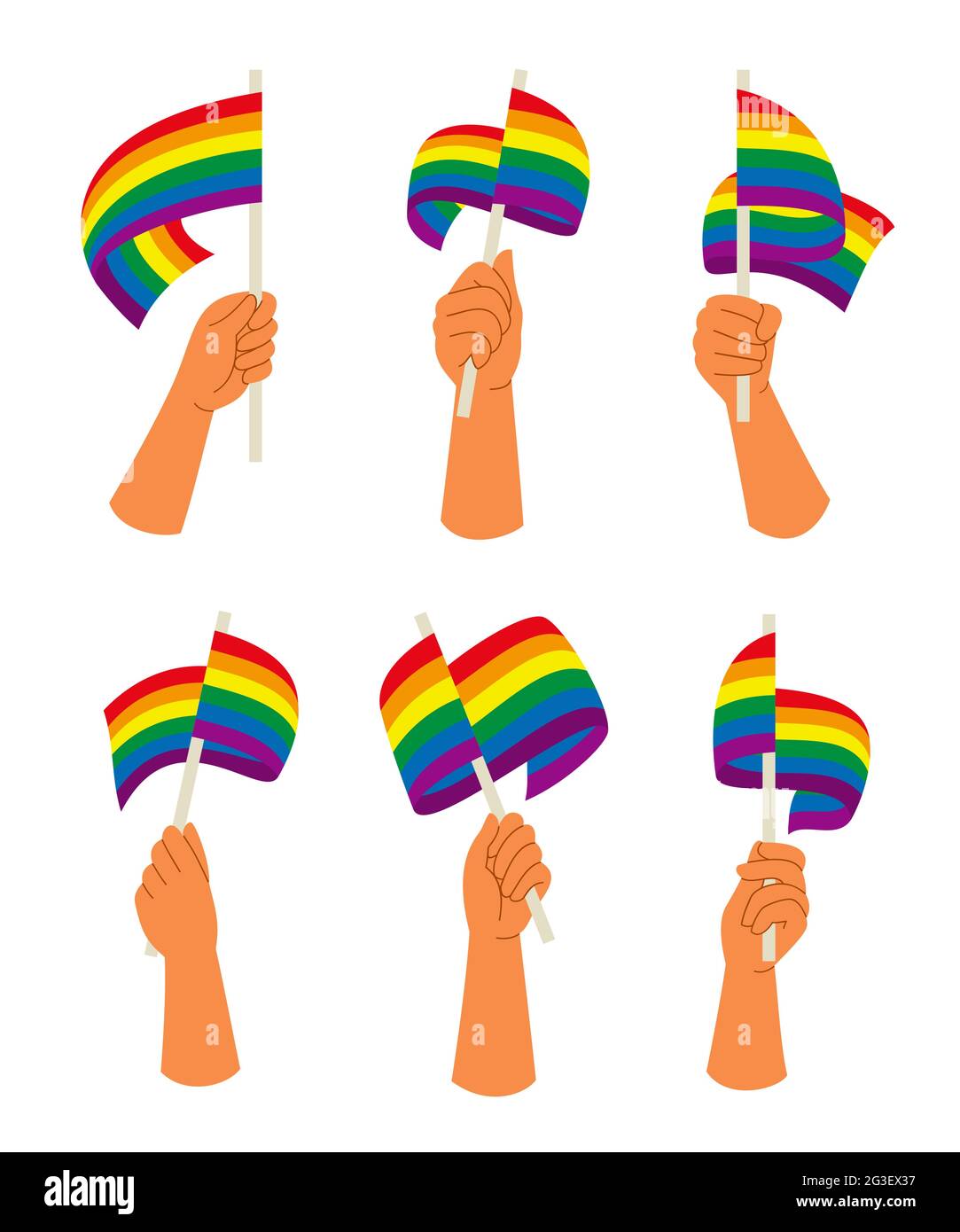 Six Style of Hands Hold a Rainbow Flag for the LGBT Activity Stock ...