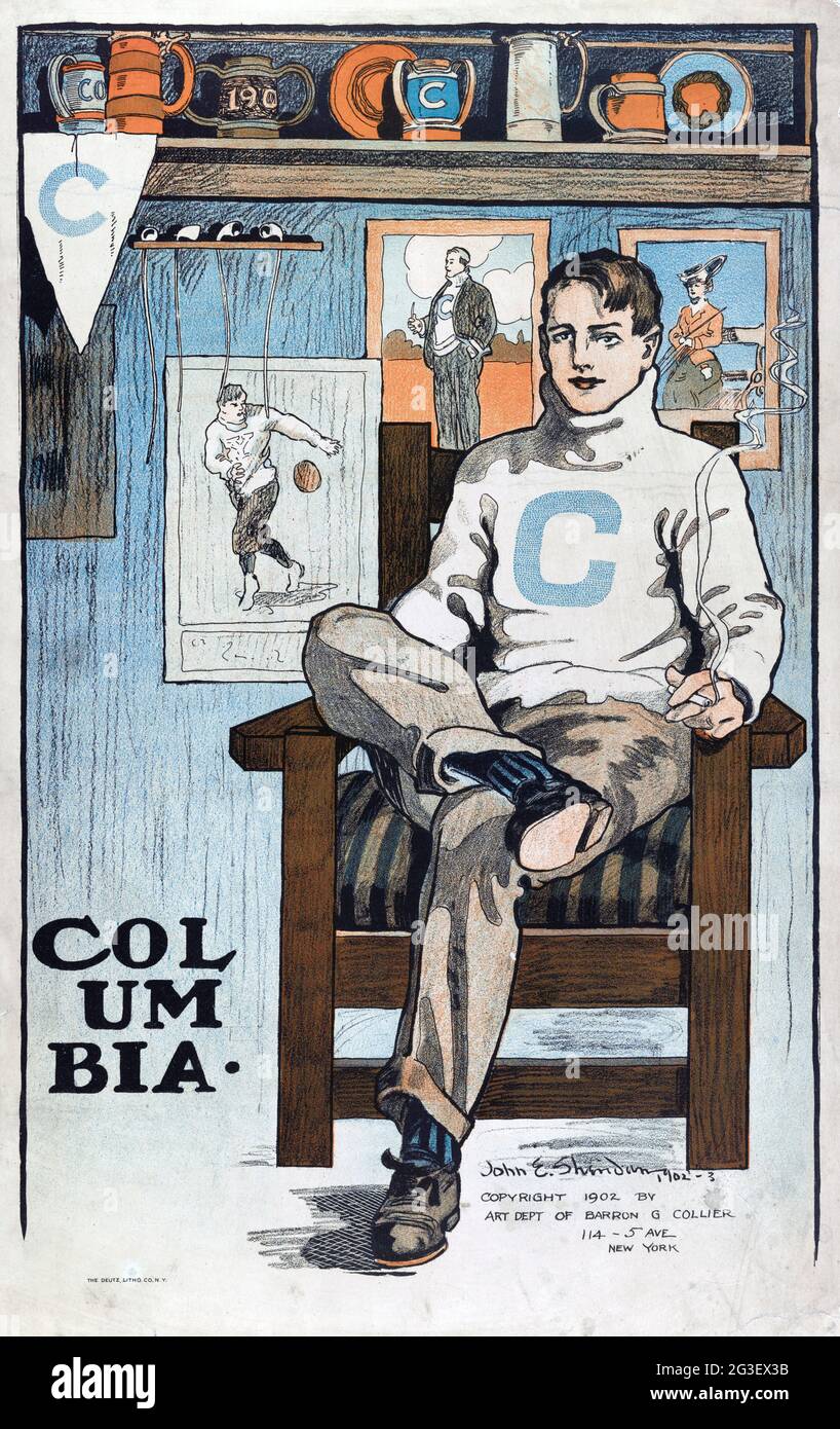 Columbia student, full-length, seated, facing front, smoking cigarette ...
