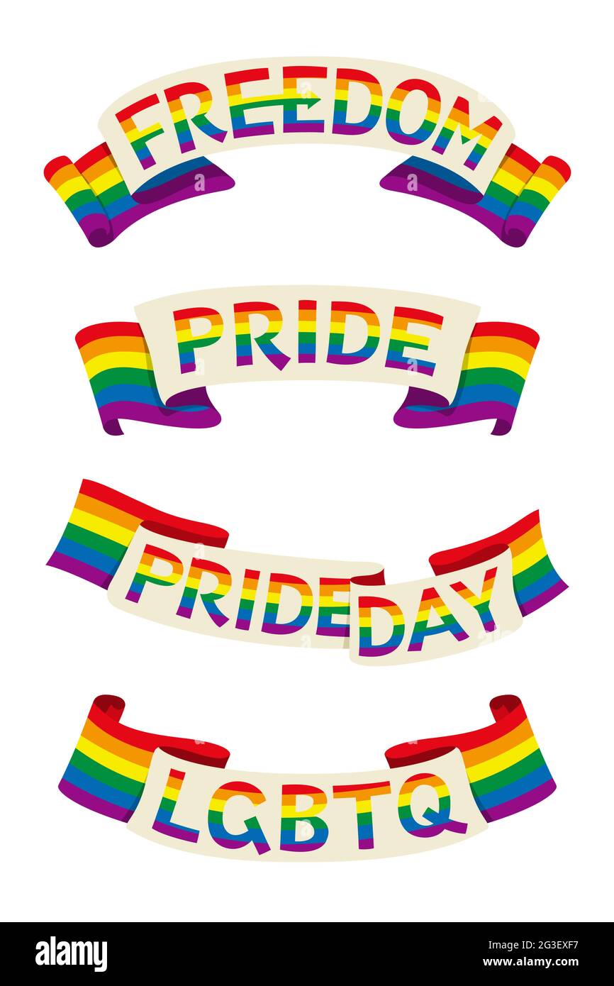 Four Style Ribbons of Rainbow Flag Banner with Words for the LGBT ...