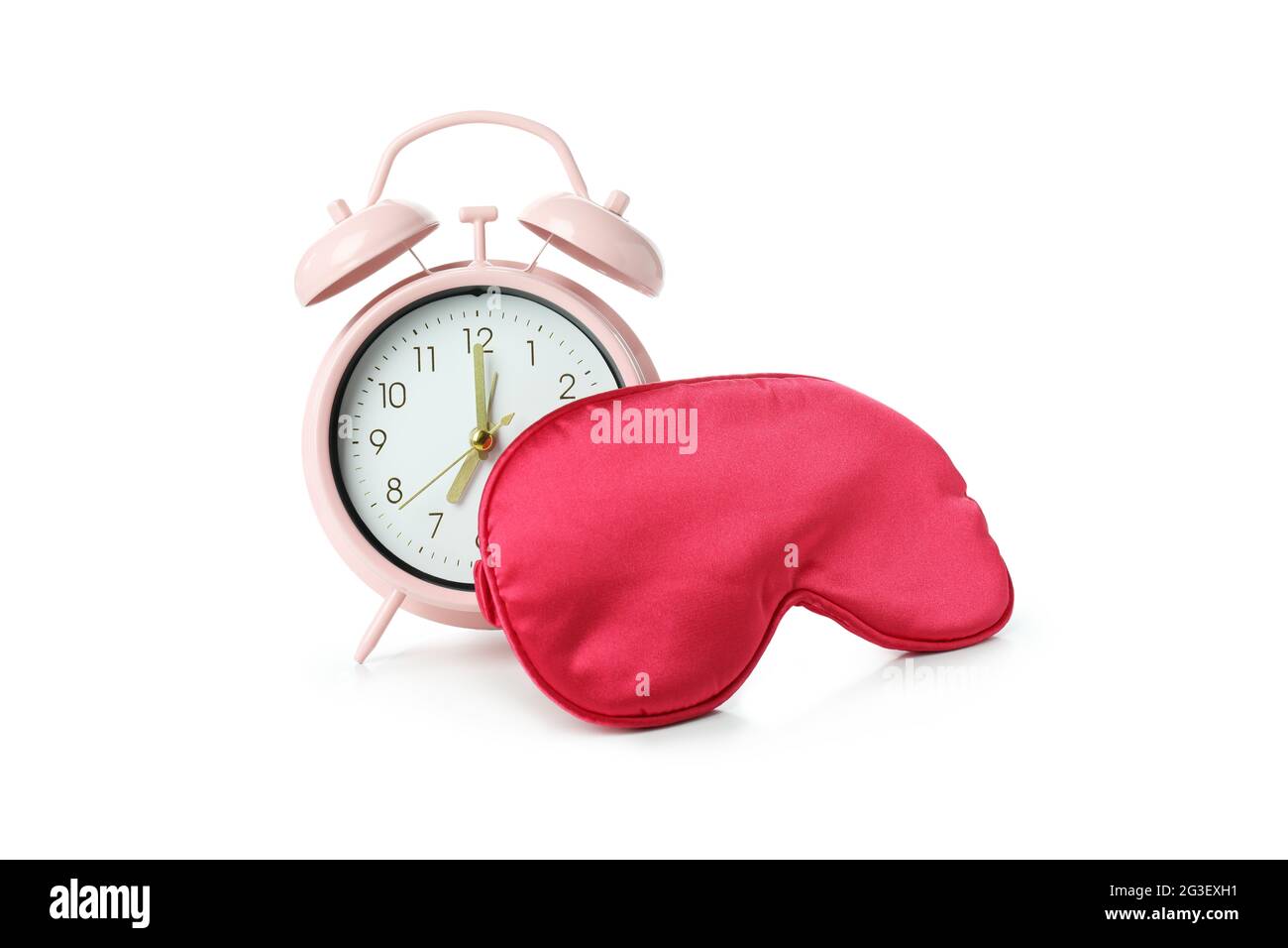 Sleep mask and alarm clock isolated on white background Stock Photo - Alamy
