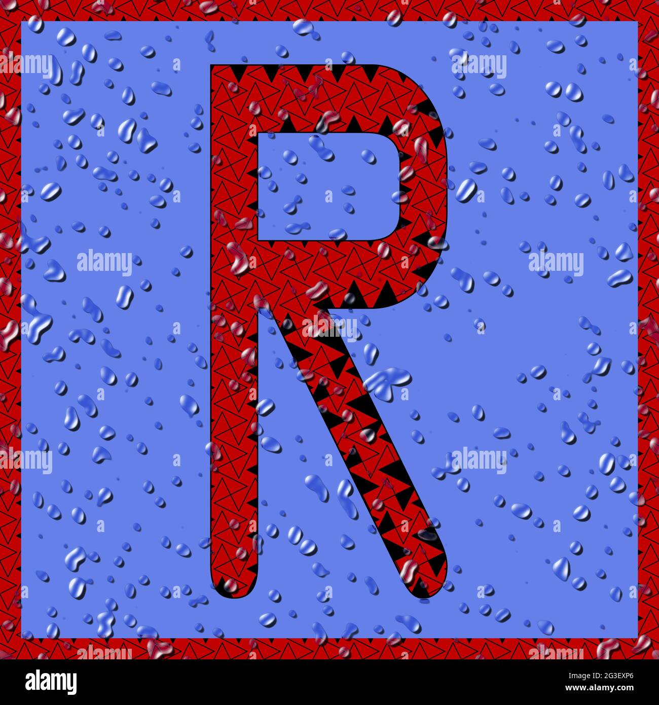 graphic with the OCR uppercase character R as red monogram with blue ...