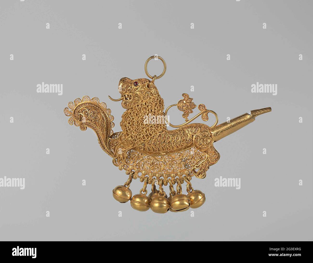 Rattle in the form of a lion. Gold filigree is the craft of forming ...