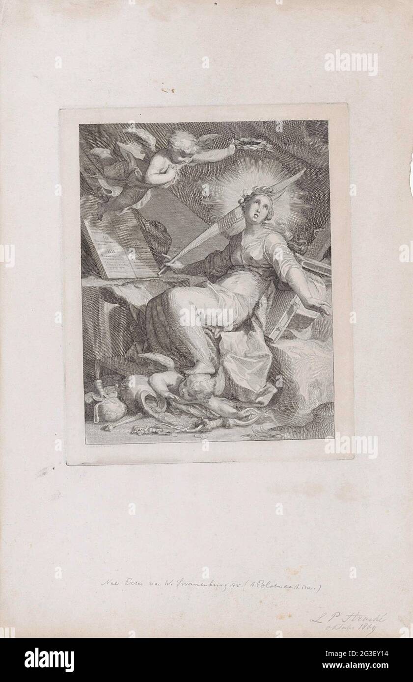 Triumph of faith. A woman is sitting as a personification of faith and ...