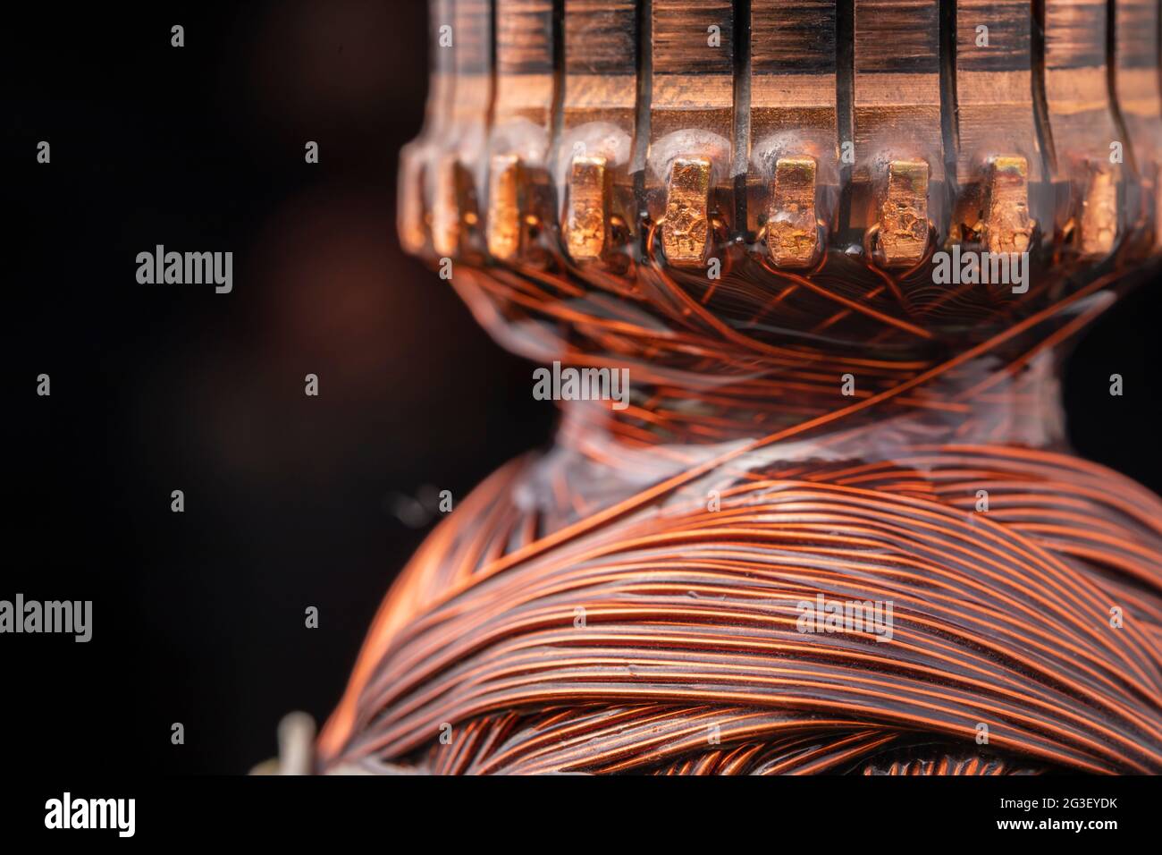 Copper commutator bar of the electric motor close up. Electric motor ...