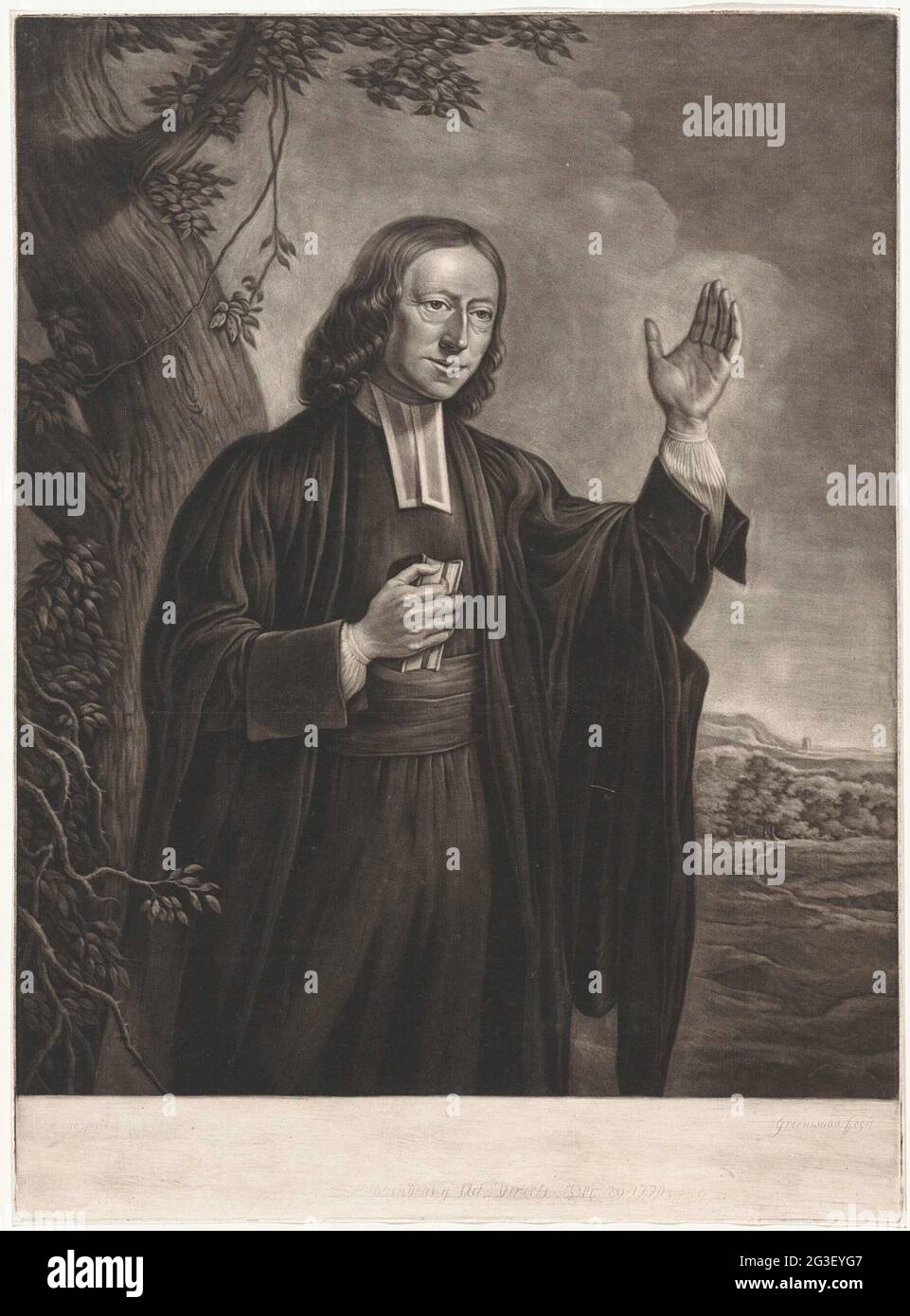 Portrait of John Wesley. The English pastor John Wesley with a Bible in ...