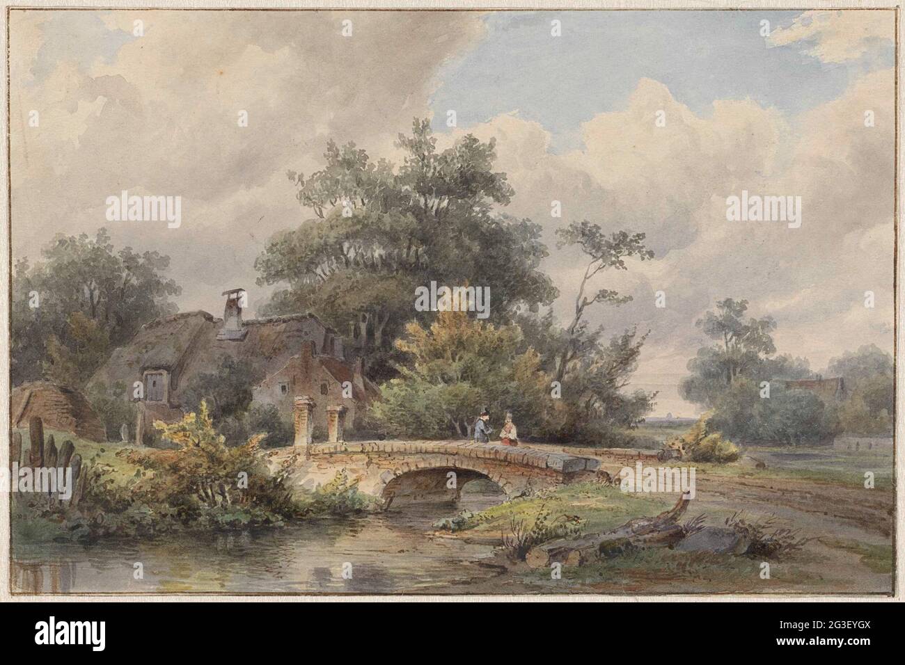 Landscape with stone bridge at a house Stock Photo - Alamy