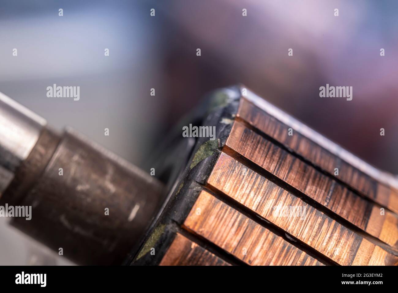 Copper commutator bar of the electric motor close up. Electric motor ...
