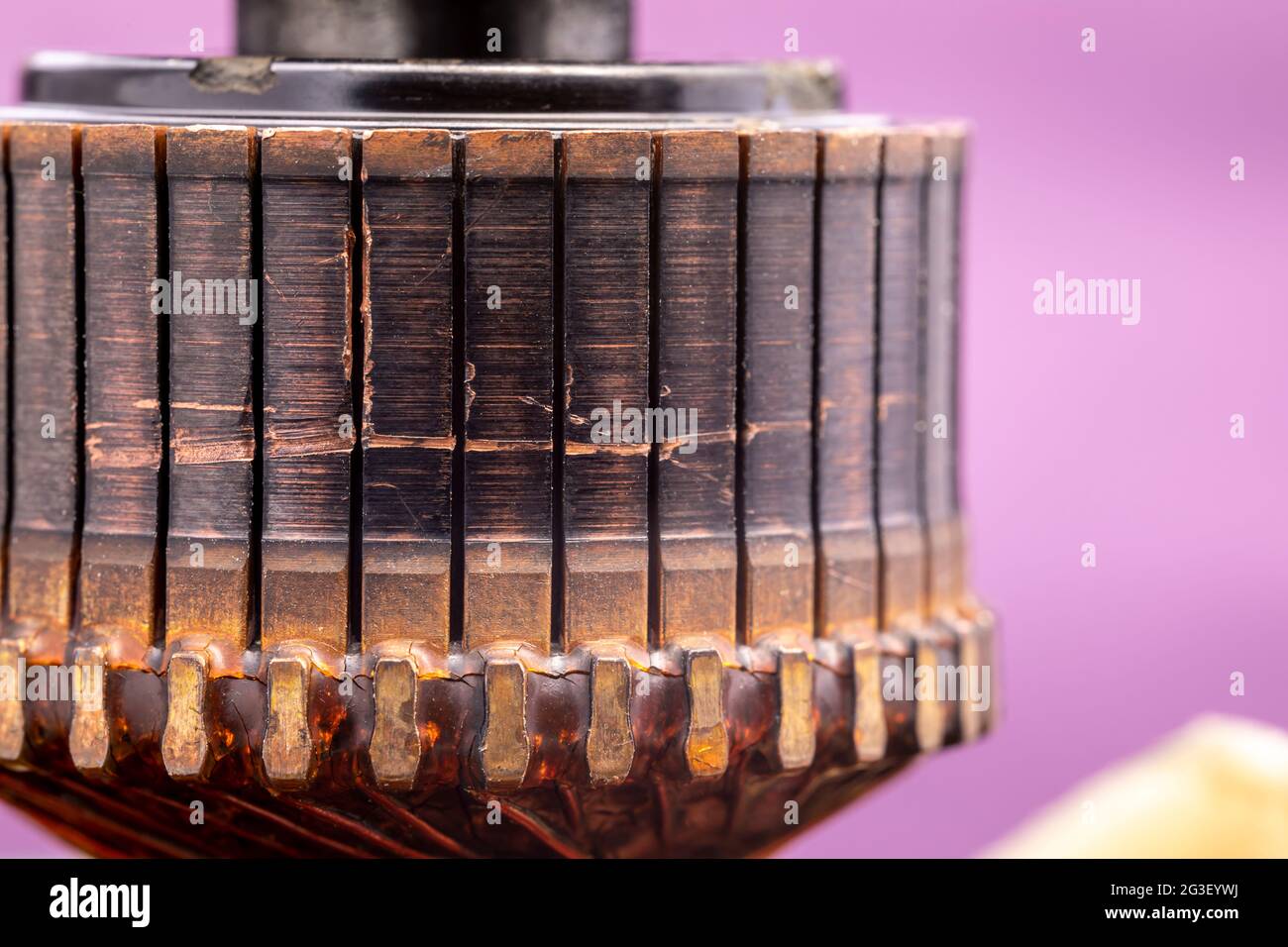 Copper commutator bar of the electric motor close up. Electric motor ...