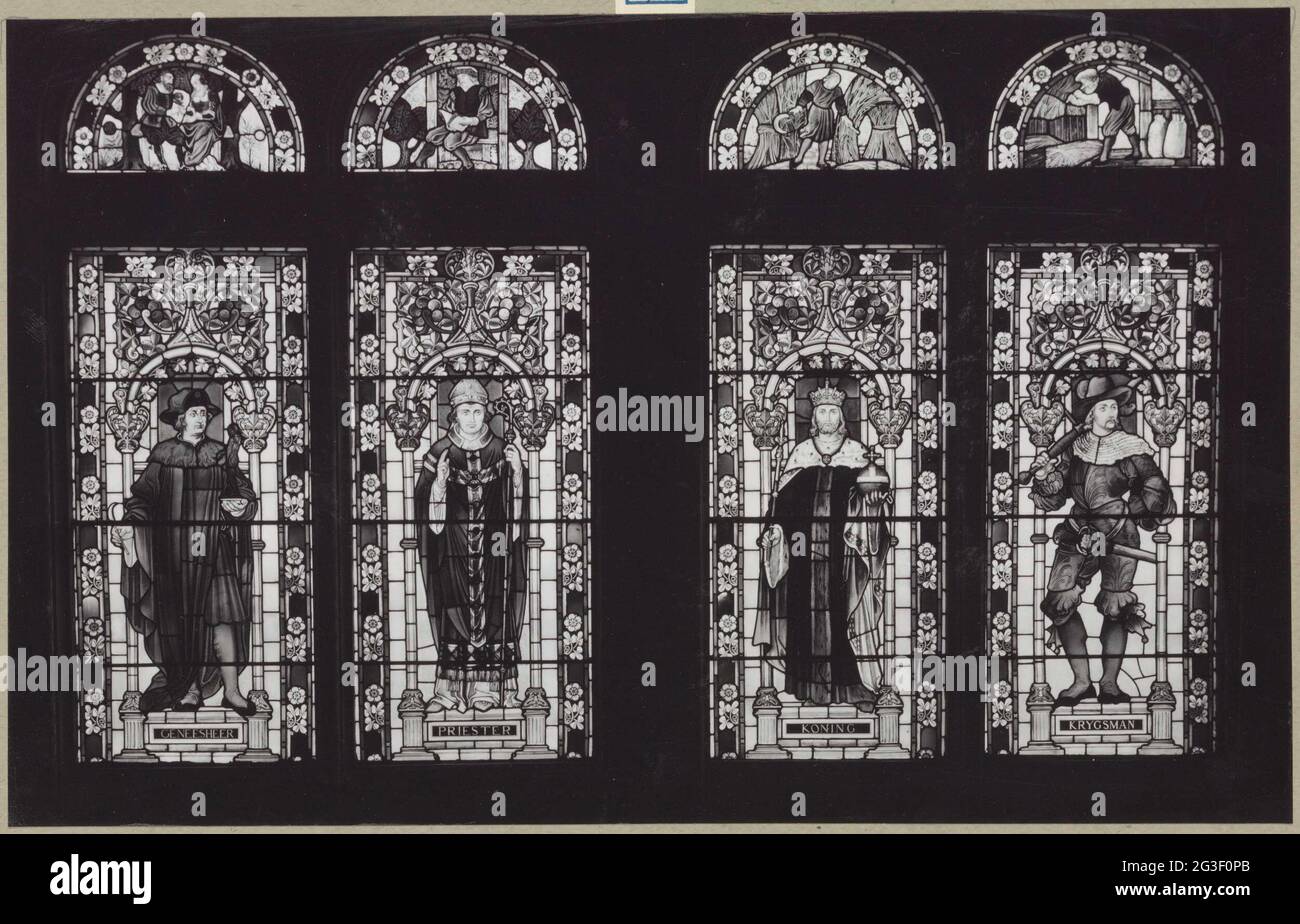 Stained glass windows with performances of a physician, priest, king ...