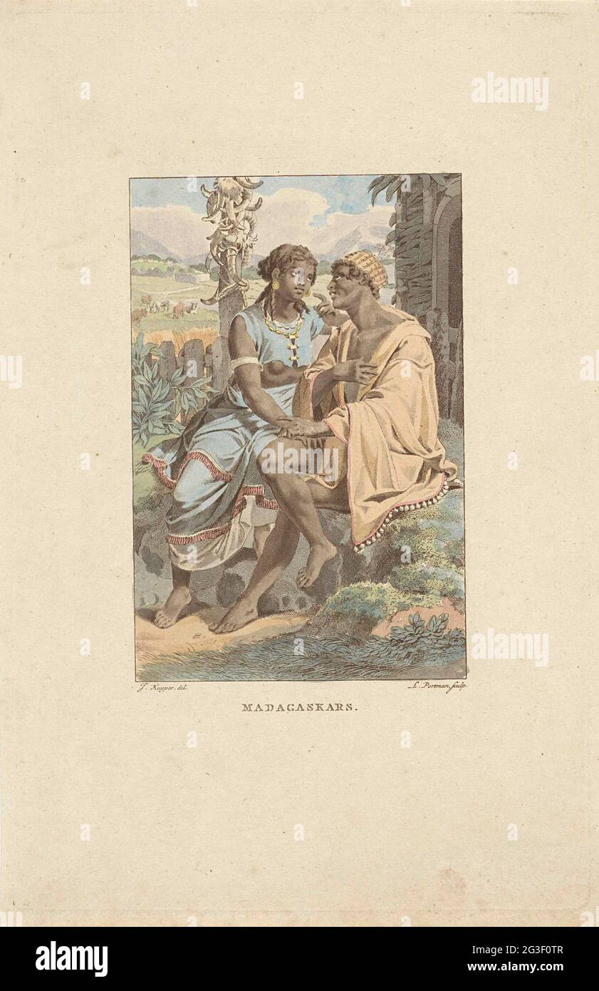 Residents of Madagascar; Madagascarars. A loving couple is at a pole ...