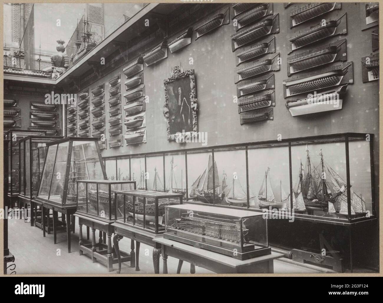 Courtyard with ship models in display cabinets and half models of ships ...