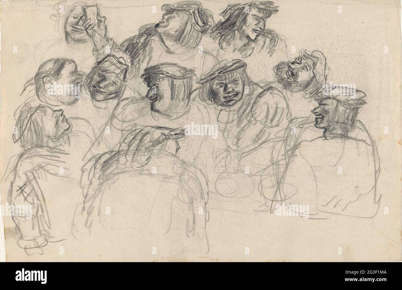 Studies of a company-drinking men for an illustration from François ...