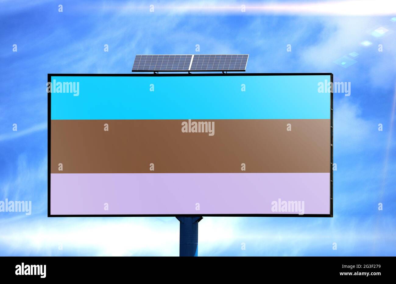 Billboard with Androsexual flag and solar battery on blue sky ...