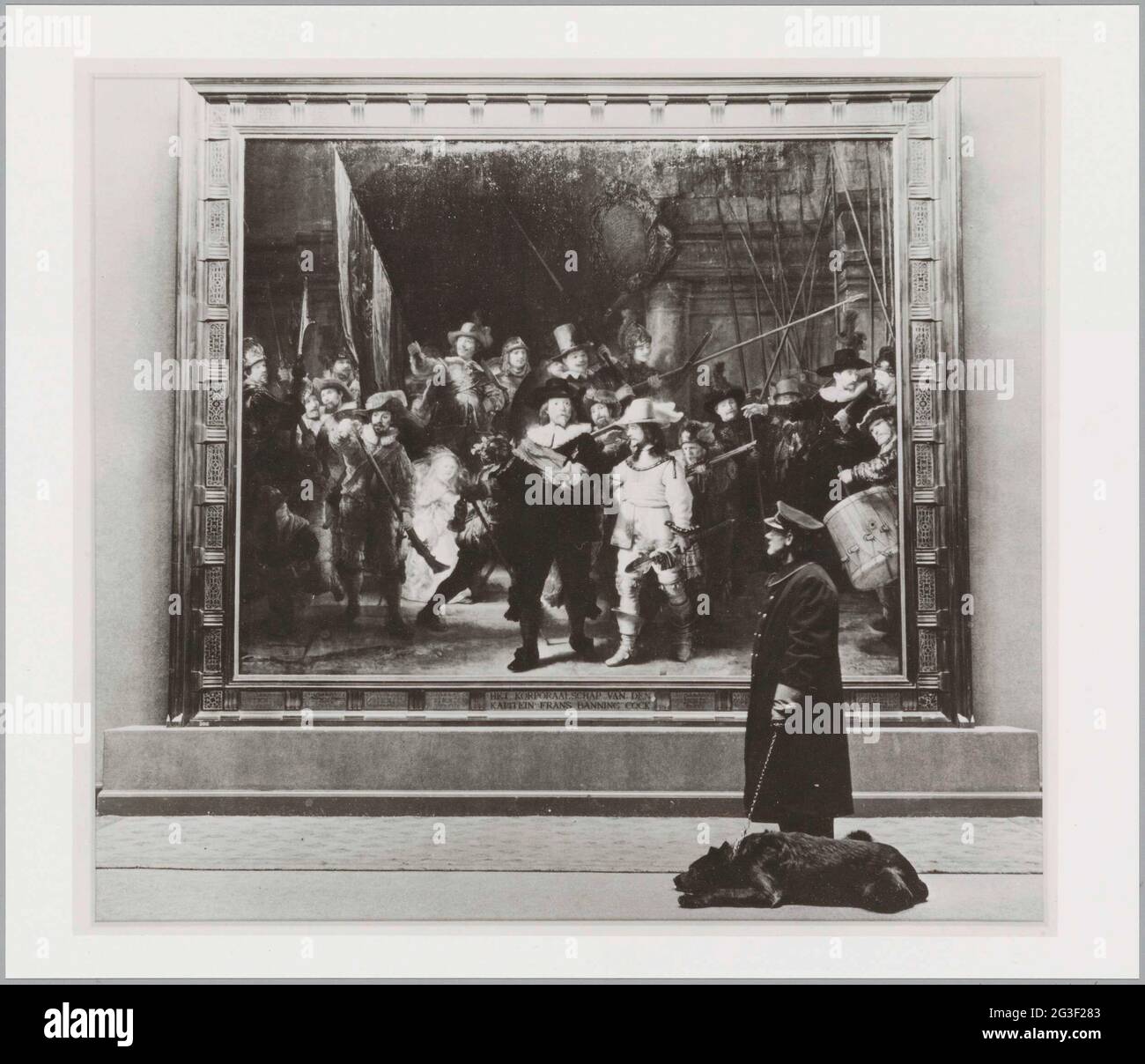 Night watchman borrow with dog at the night watch. Framed photo, owned ...