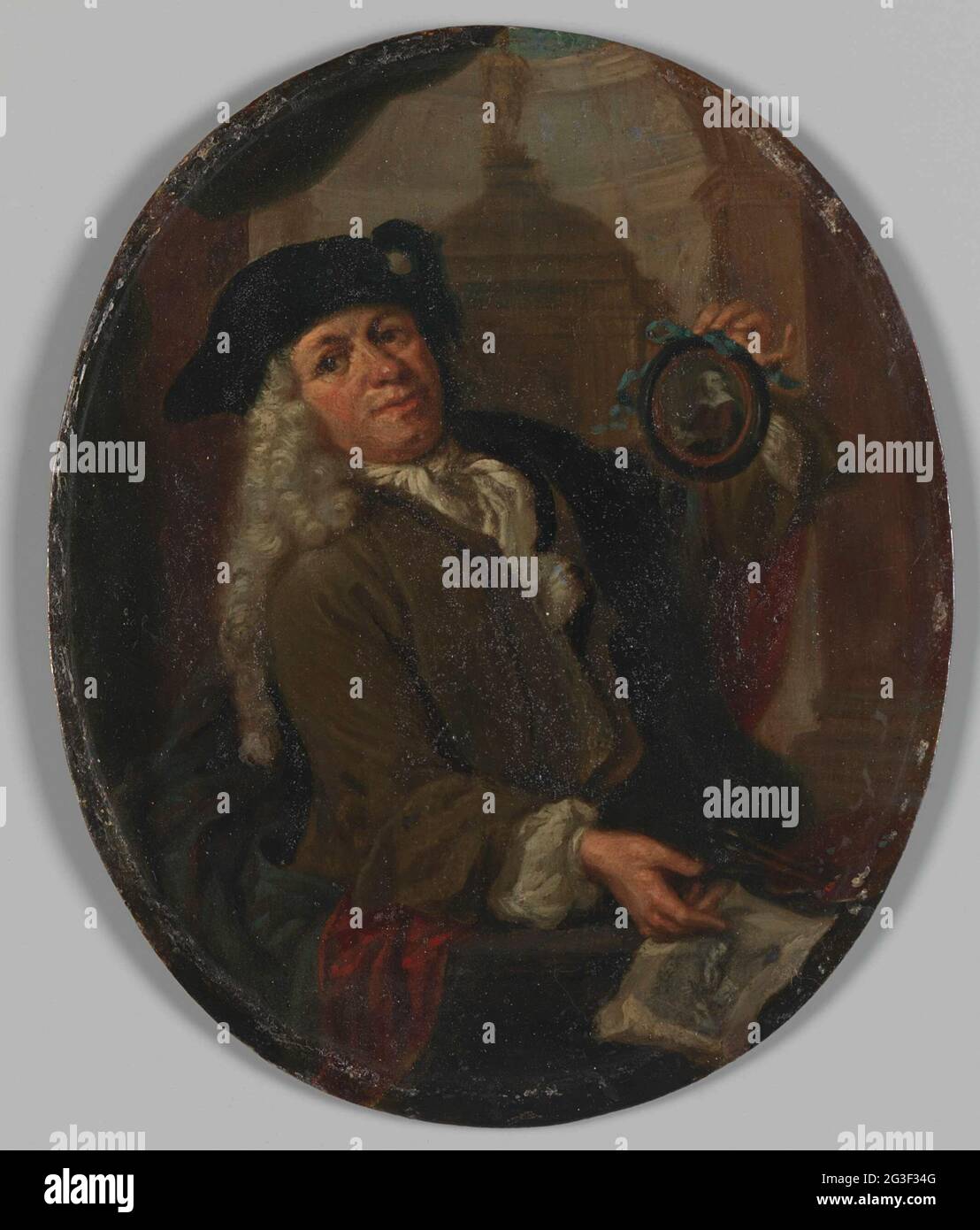 Portrait of Arnoud van Halen (1673-1732). Painter, print maker, poet ...