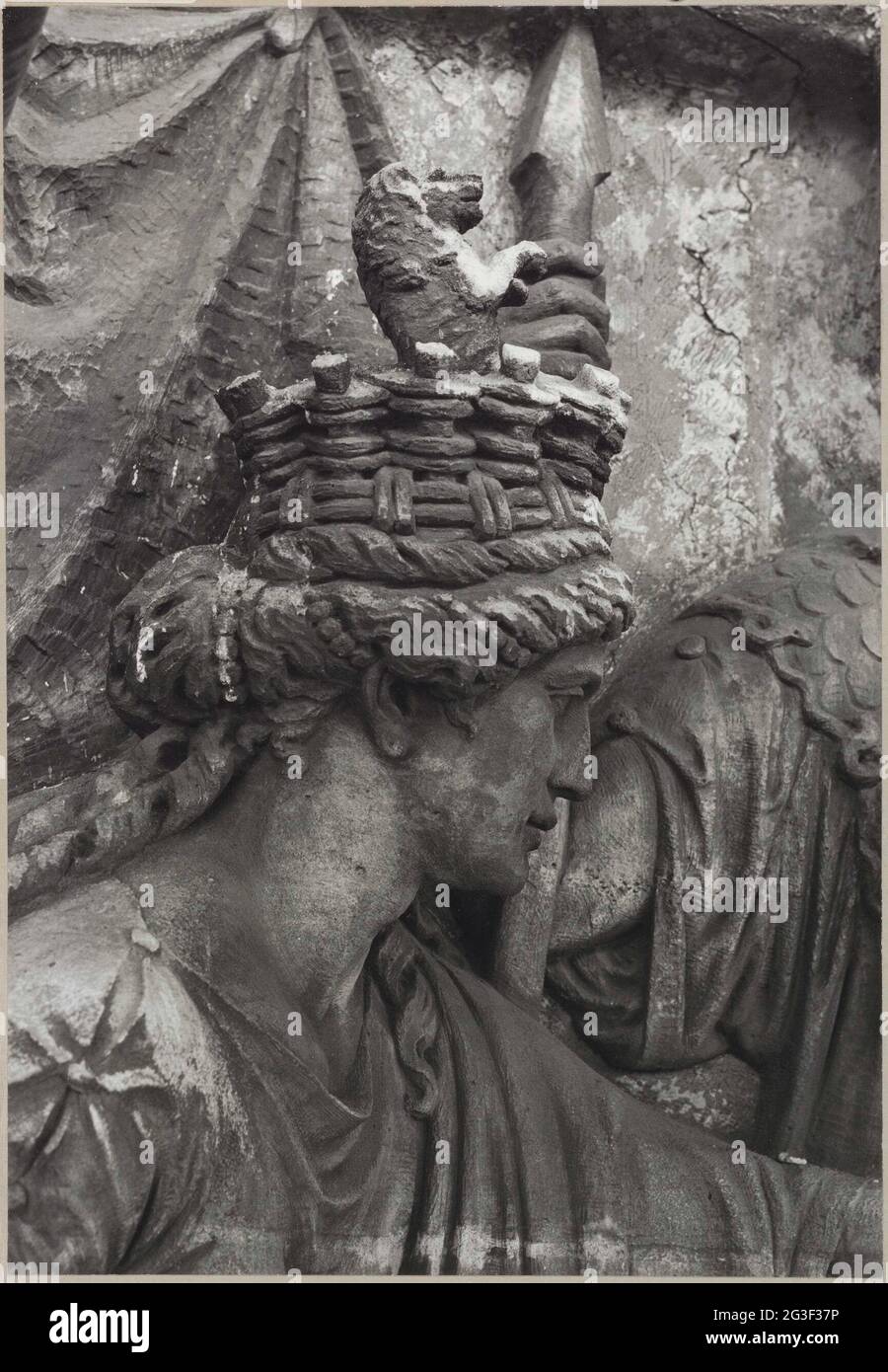 Figure with a crown above that an animal can be seen; Details of ...