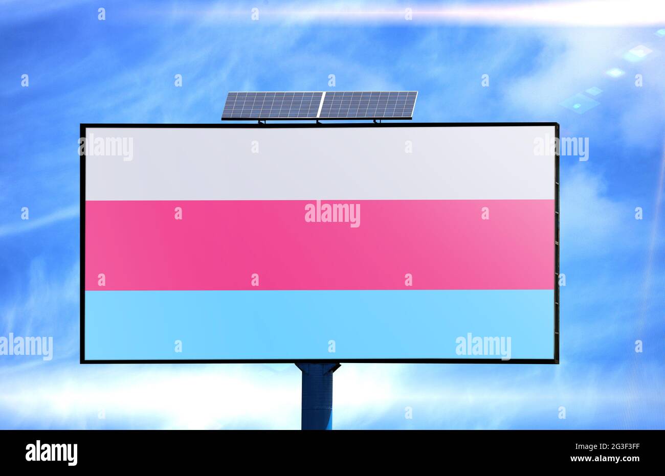 Billboard with Sapiosexual pride flag and solar battery on blue sky ...