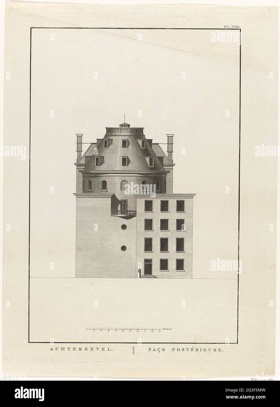 Rear façade of Felix Meritis in Amsterdam (pl. VIII); Rear venue / façe ...